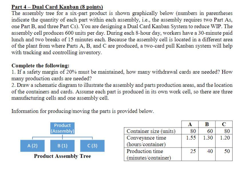 Part 4 - Dual Card Kanban (8 points) The assembly | Chegg.com