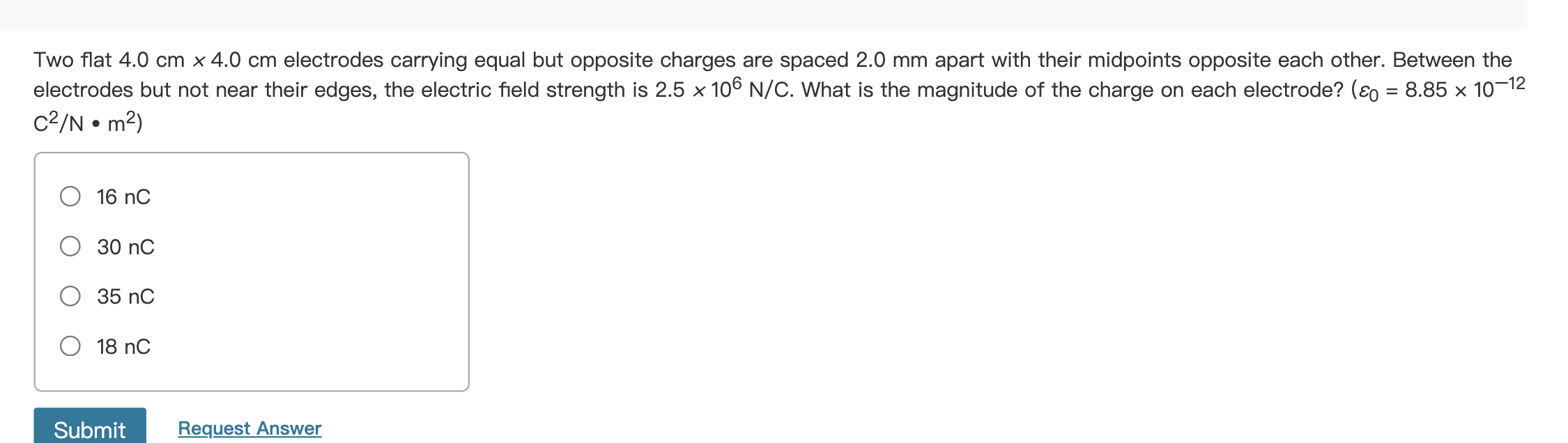 Solved Two flat 4.0cm×4.0cm ﻿electrodes carrying equal but | Chegg.com