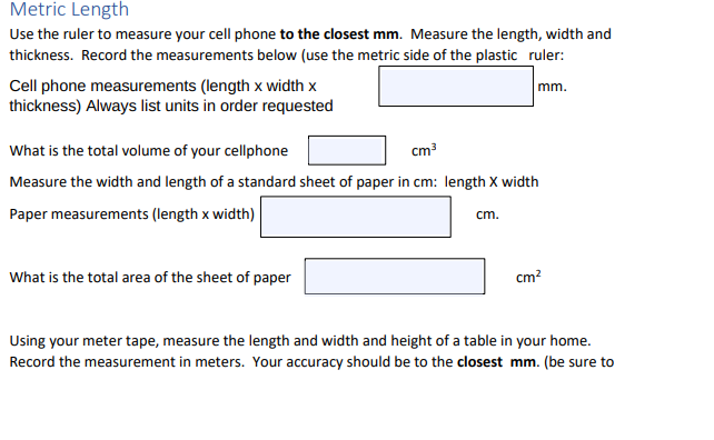 Solved Metric LengthUse the ruler to measure your cell phone | Chegg.com