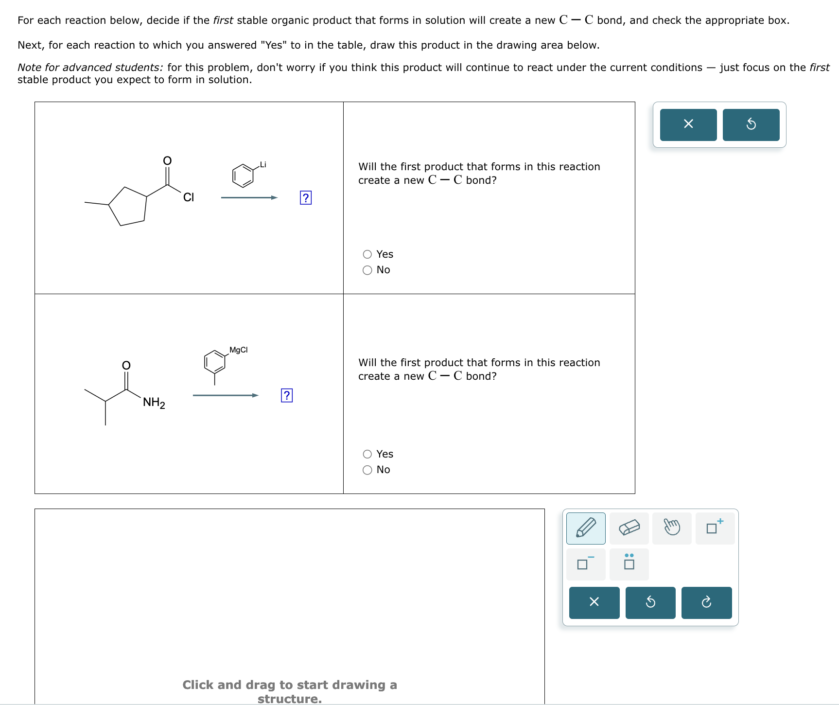 Solved For each reaction below, decide if the first stable | Chegg.com
