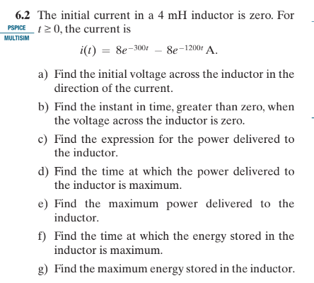 6.2 ﻿The initial current in a 4 mH ﻿inductor is | Chegg.com