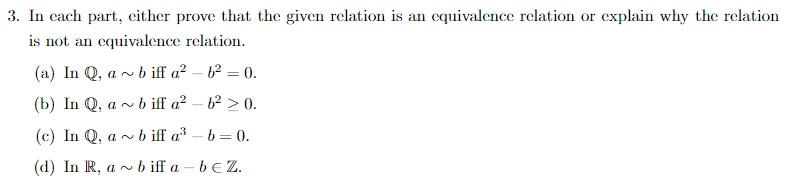 Solved 3. In cach part, cither prove that the given relation | Chegg.com