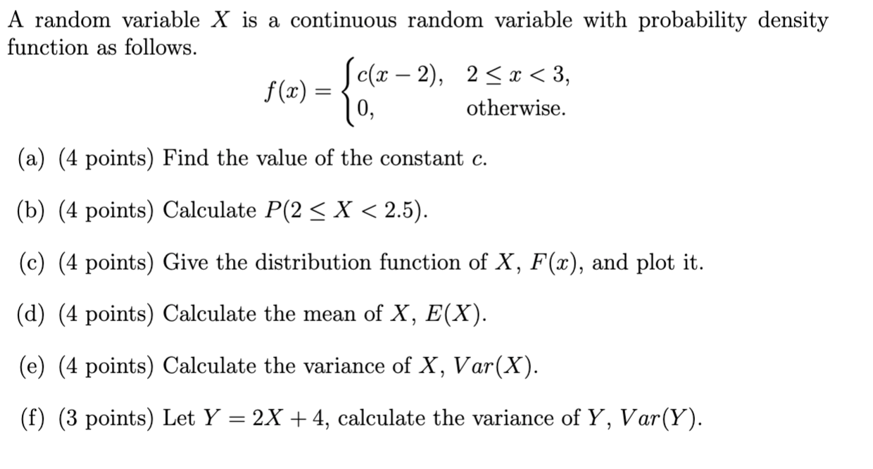Solved A random variable x ﻿is a continuous random variable | Chegg.com