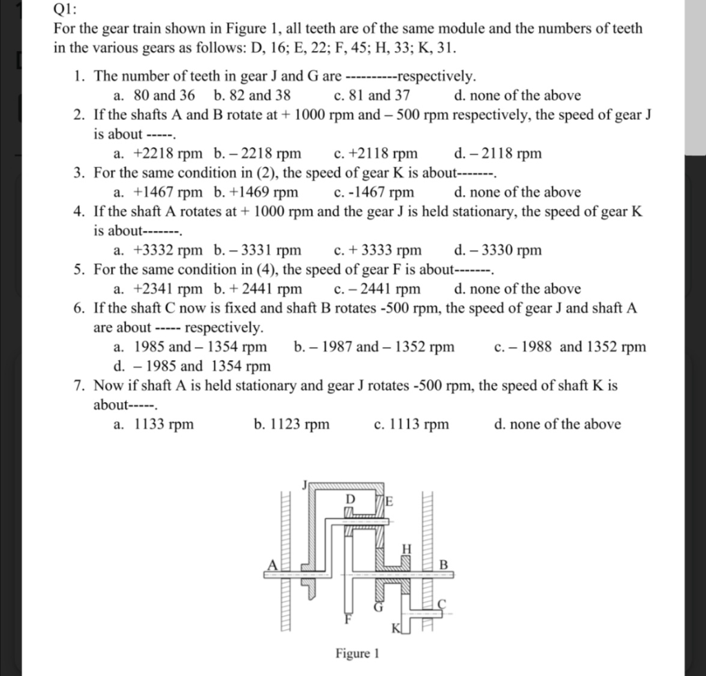 Solved Q1: For the gear train shown in Figure 1, all teeth | Chegg.com