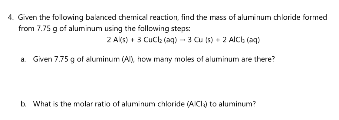 Solved 4. Given the following balanced chemical reaction, | Chegg.com