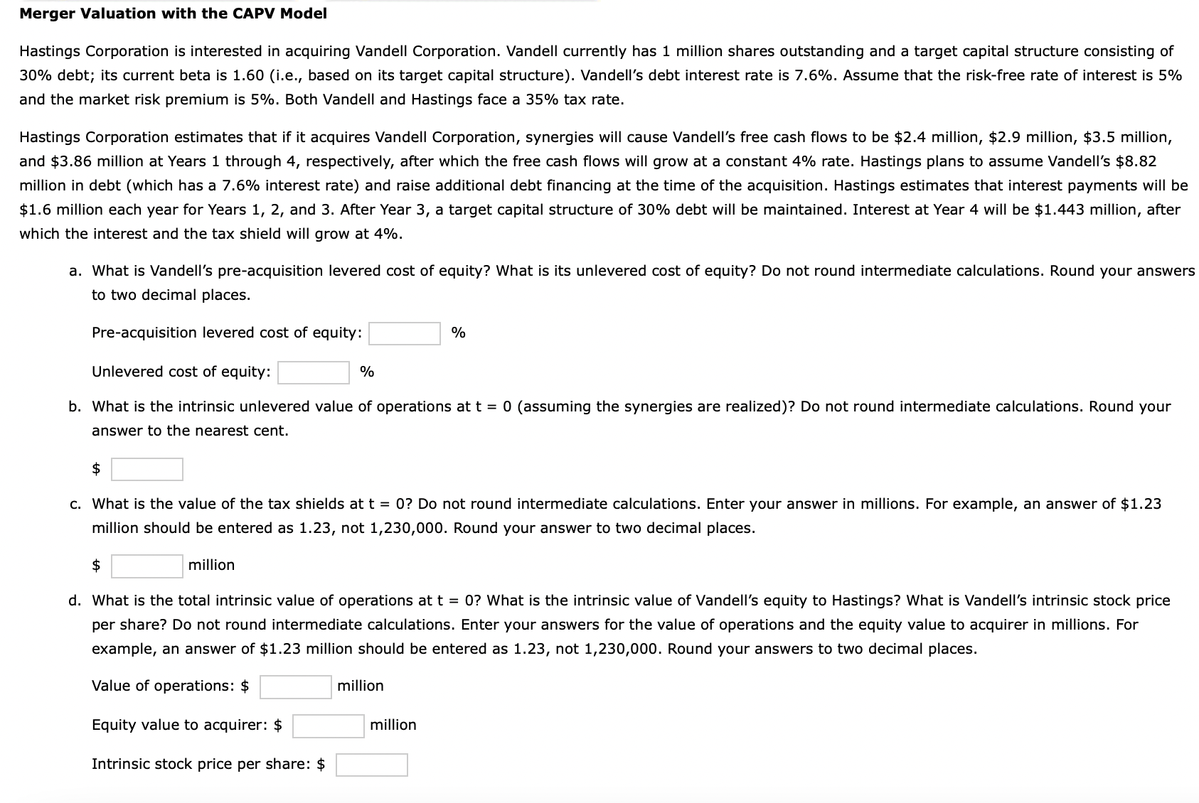 Solved lerger Valuation with the CAPV Model lastings | Chegg.com