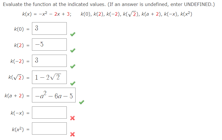 Solved Evaluate the function at the indicated values. (If an | Chegg.com