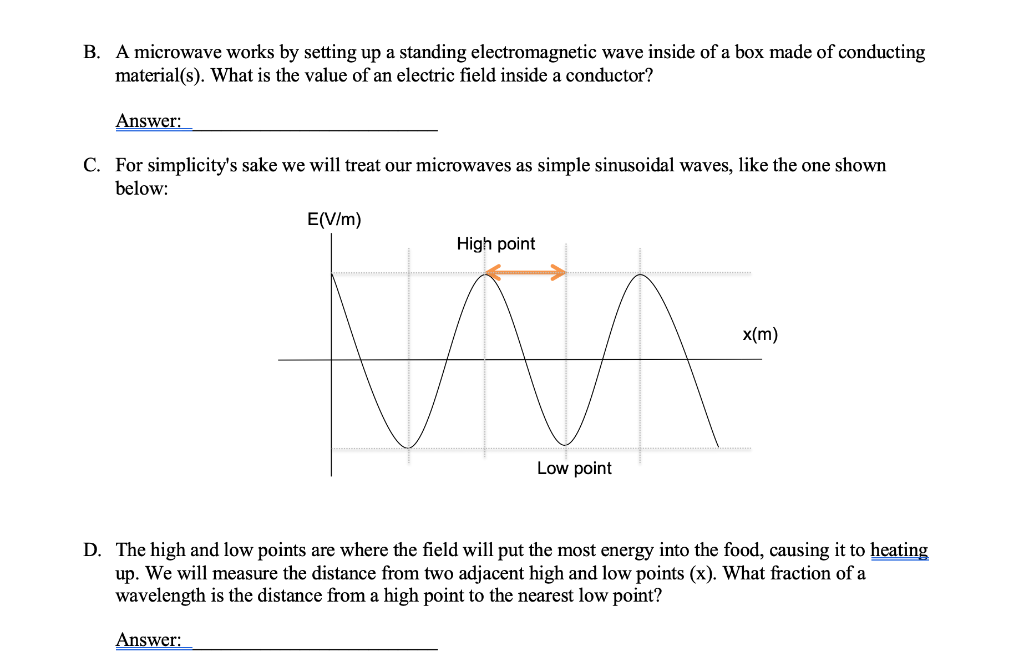 Solved B. A microwave works by setting up a standing | Chegg.com