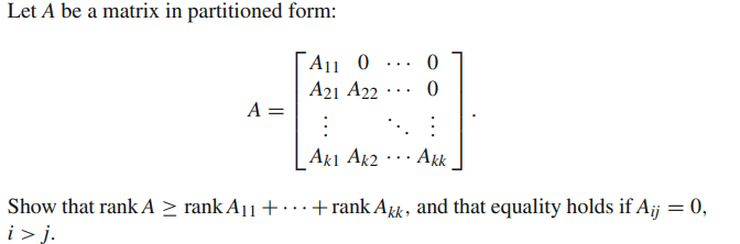 Solved Let A be a matrix in partitioned form: 0 0 A= Aul 0 | Chegg.com