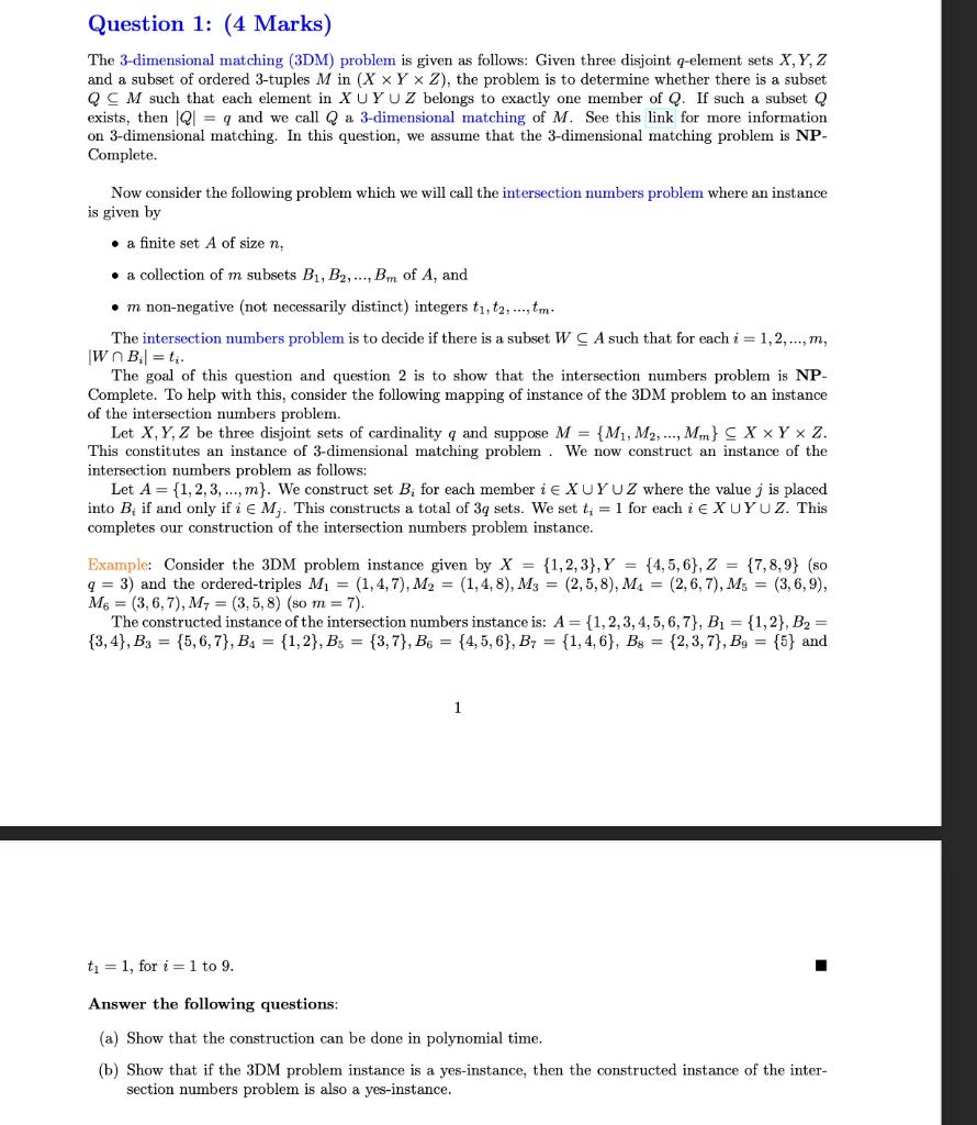 Solved The 3-dimensional matching (3DM) problem is given as | Chegg.com