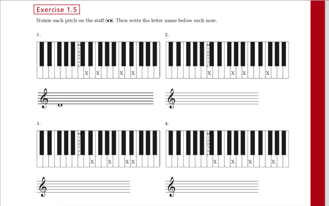 Exercise 1.5 Notate each pitch on the staff (O). Then | Chegg.com