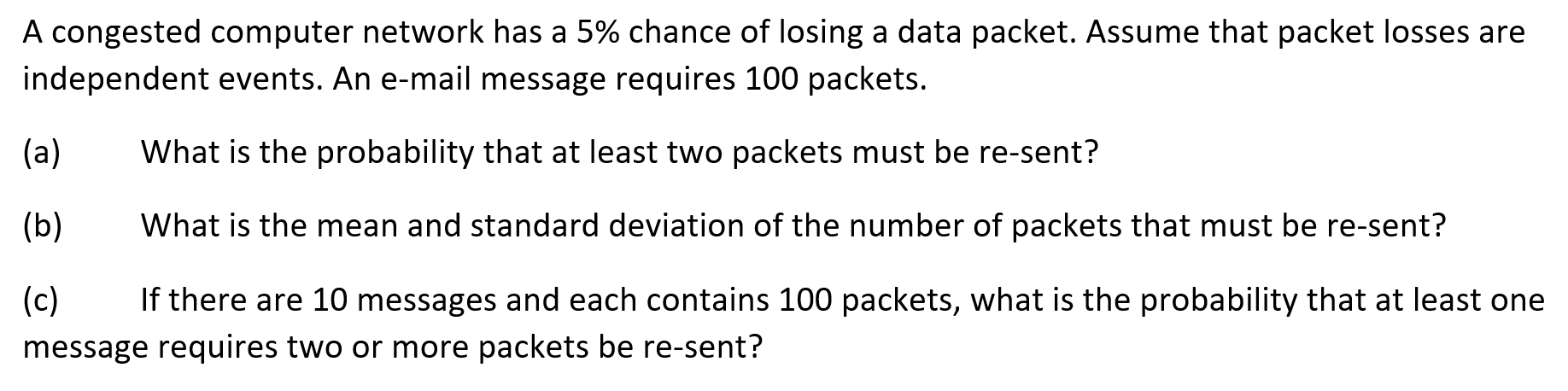 Solved A congested computer network has a 5% chance of | Chegg.com