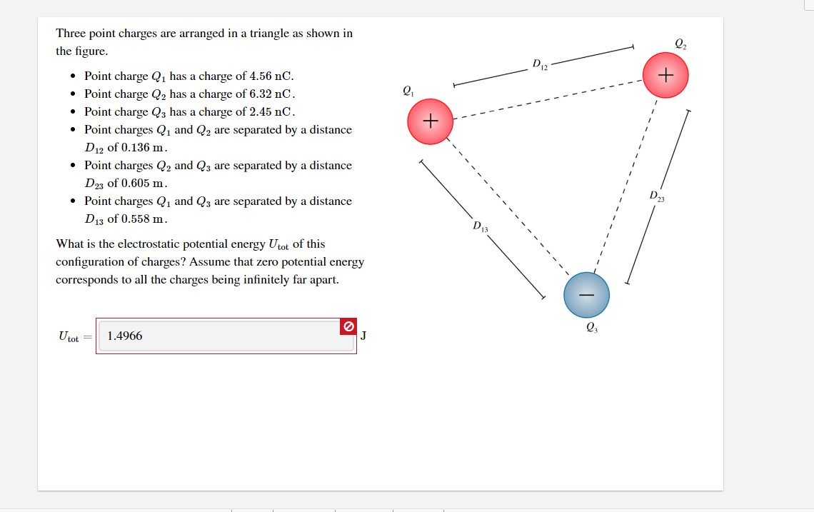 Solved Three point charges are arranged in a triangle as | Chegg.com