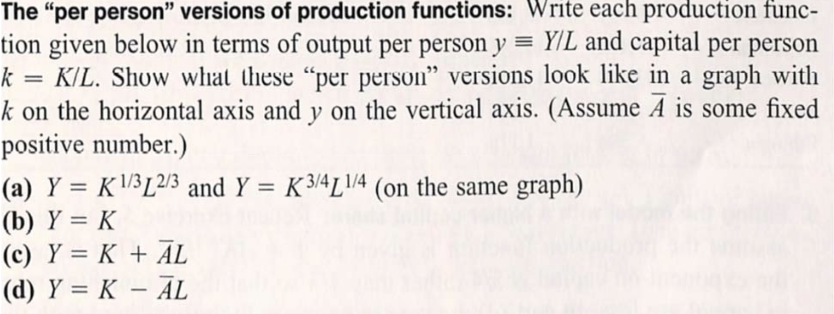 Solved The "per person" versions of production functions: | Chegg.com