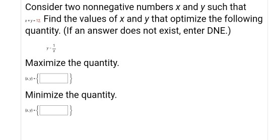Solved Consider two nonnegative numbers x and y such that | Chegg.com