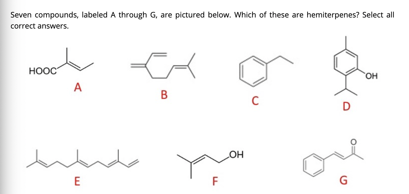 Solved Seven compounds, labeled A through G, are pictured | Chegg.com