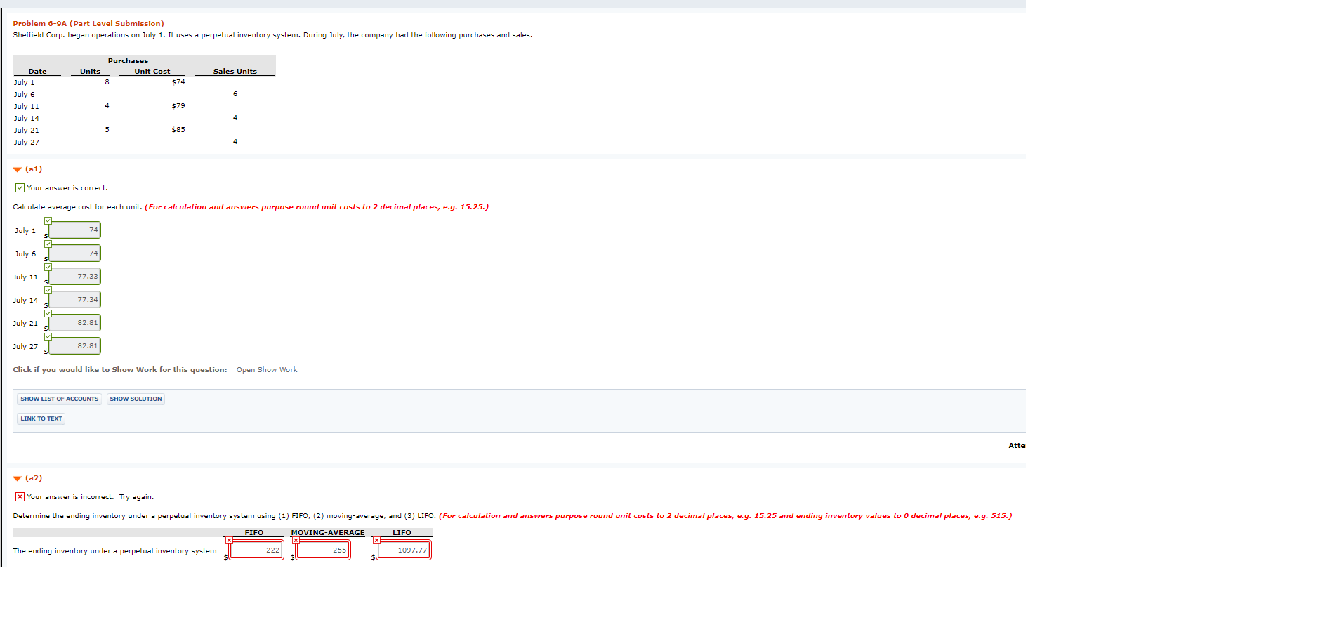 Solved Problem 6-9A (Part Level Submission) Sheffield Corp. | Chegg.com