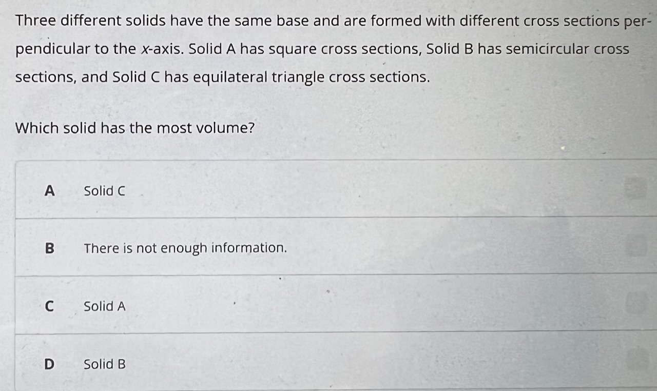 Solved Three different solids have the same base and are | Chegg.com
