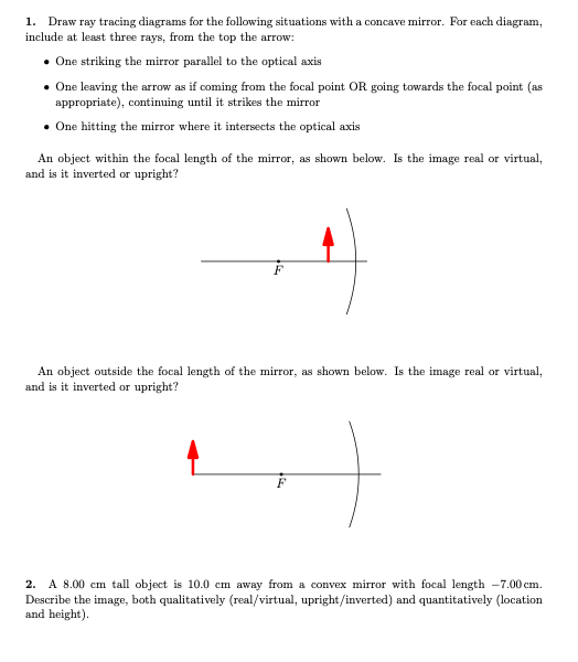 Solved 1. Draw ray tracing diagrams for the following | Chegg.com