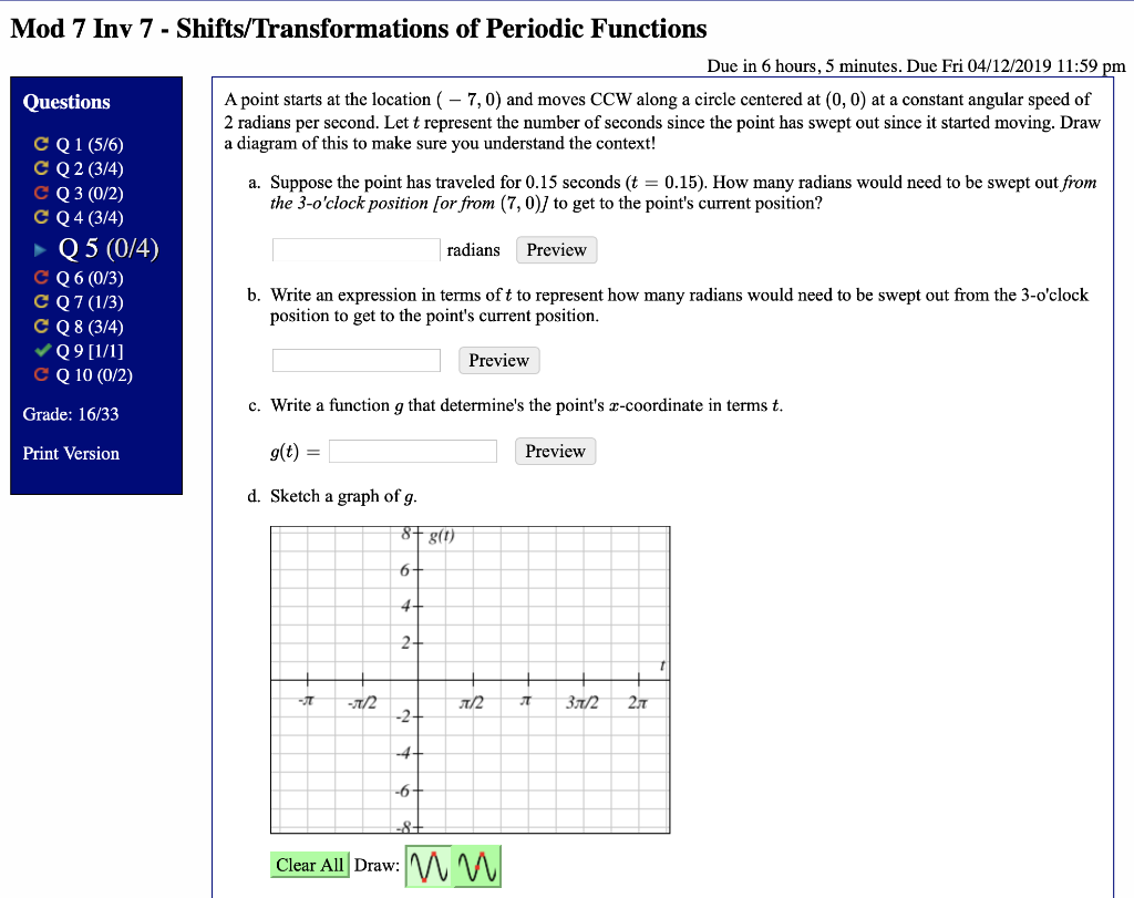 Solved Mod 7 Inv 7 - Shifts/Transformations of Periodic | Chegg.com