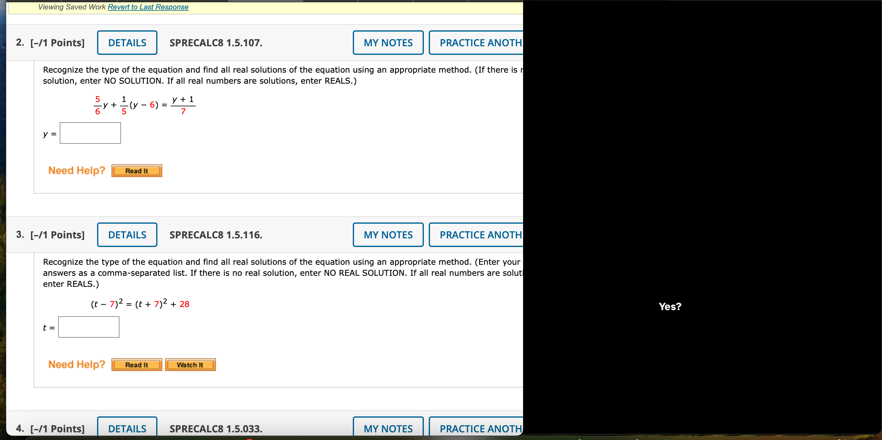 Solved [-/1 ﻿Points]SPRECALC8 1.5.107.Recognize the type of | Chegg.com