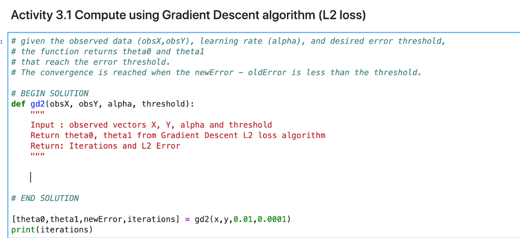 Activity 3.1 Compute using Gradient Descent | Chegg.com