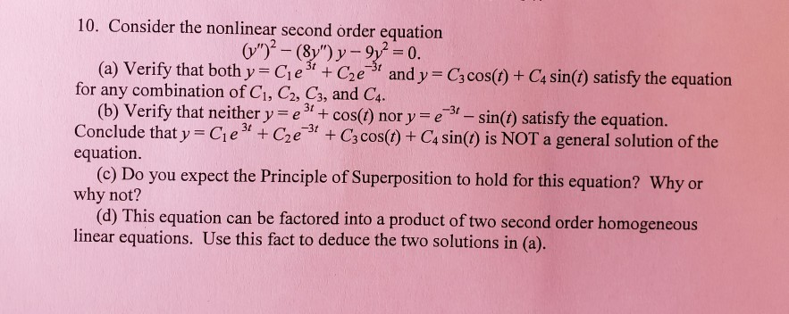 Solved 10. Consider the nonlinear second order equation | Chegg.com