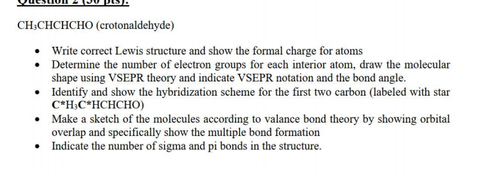 Solved CH3CHCHCHO (crotonaldehyde) Write correct Lewis | Chegg.com