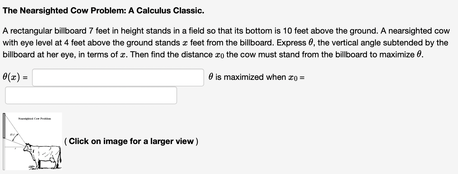Solved The Nearsighted Cow Problem: A Calculus Classic.A | Chegg.com