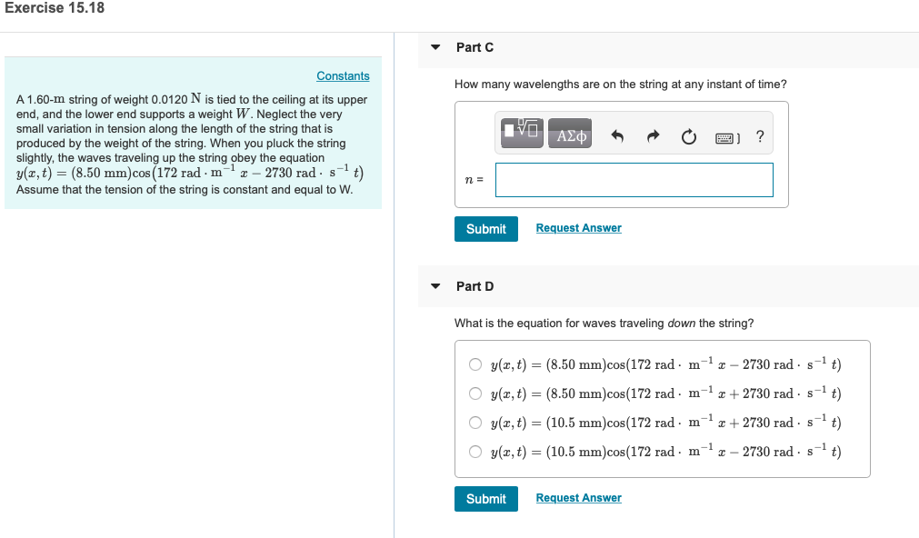Solved Exercise 15.18 Constants Part A A 1.60-m string of | Chegg.com