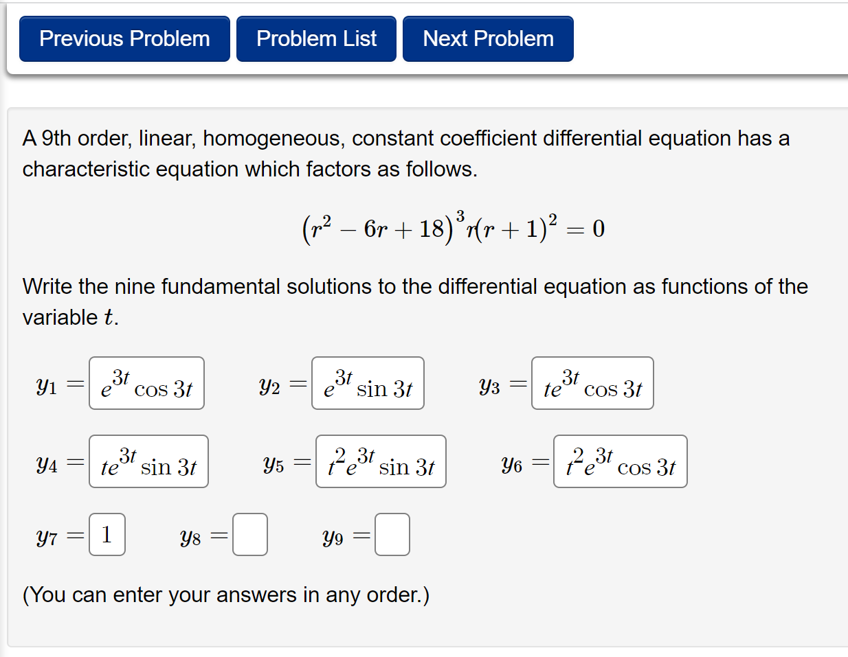 Solved A 9th order, linear, homogeneous, constant | Chegg.com