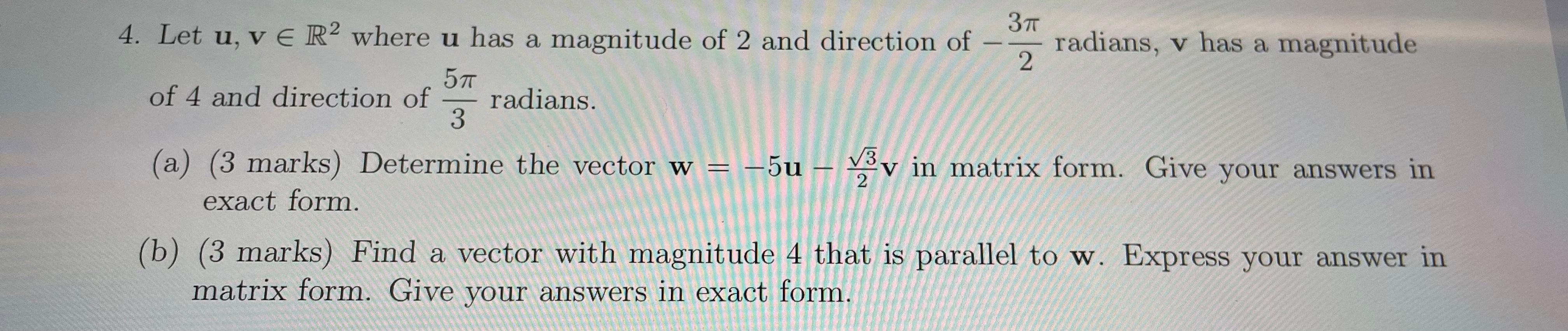 Solved 4. Let u,v∈R2 where u has a magnitude of 2 and | Chegg.com