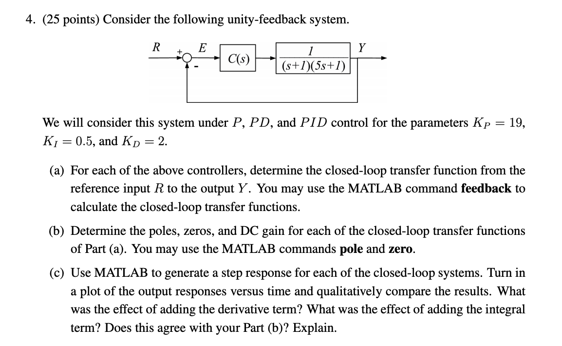 Solved 4. (25 points) Consider the following unity-feedback | Chegg.com