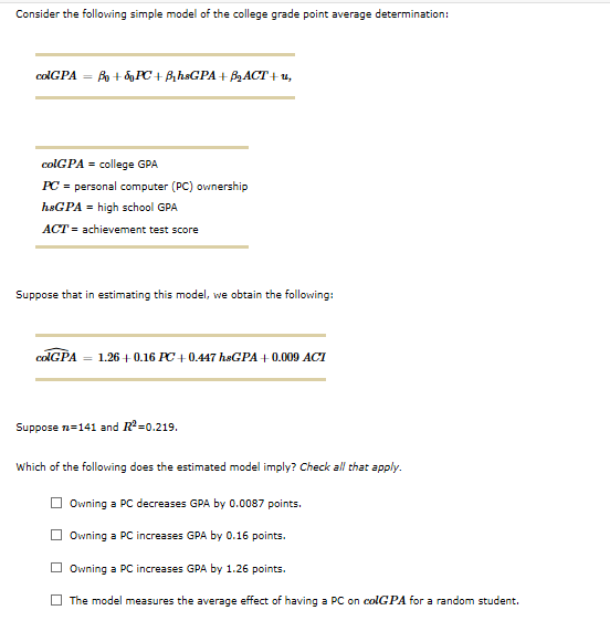 Solved Consider the following simple model of the college | Chegg.com