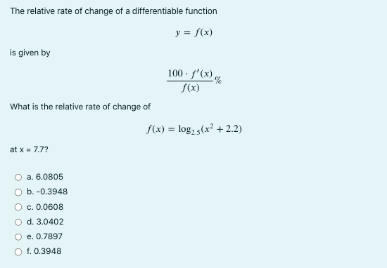 Solved The relative rate of change of a differentiable | Chegg.com