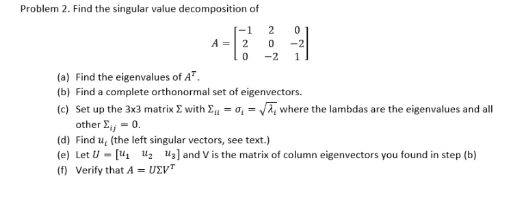 Solved Problem 2. Find the singular value decomposition of | Chegg.com