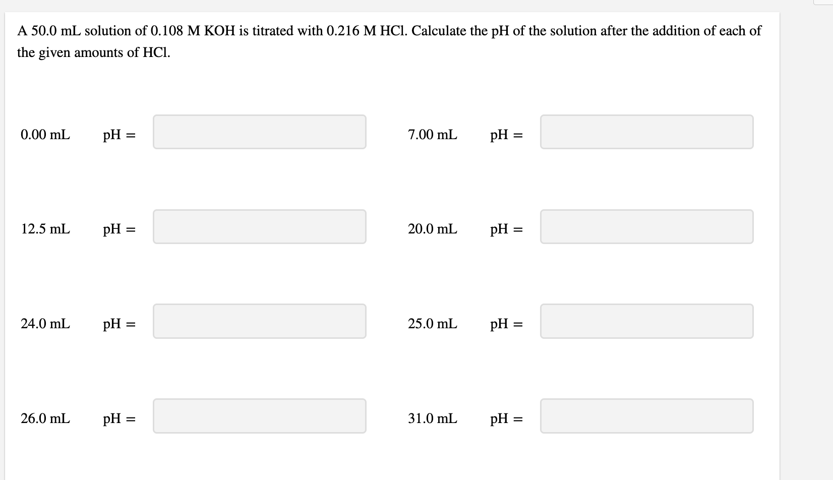 Solved A 50.0 mL solution of 0.108 M KOH is titrated with | Chegg.com