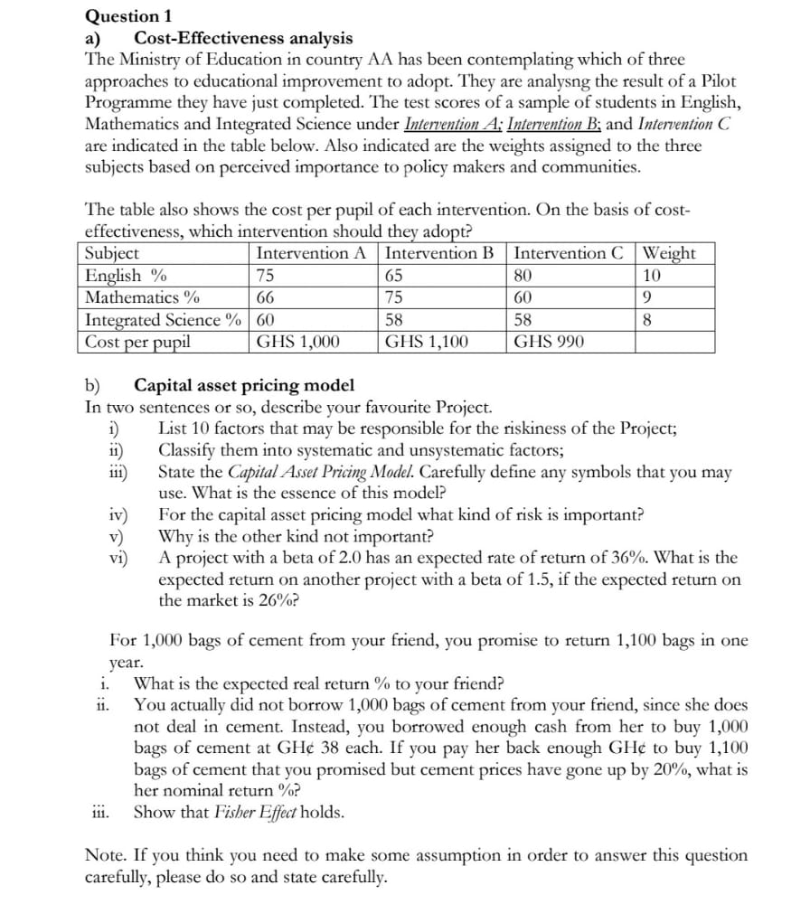 Solved Question 1 a) Cost-Effectiveness analysis The | Chegg.com