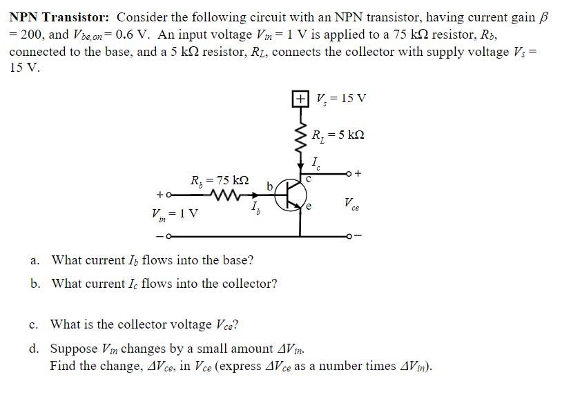 Solved NPN Transistor: Consider the following circuit with | Chegg.com