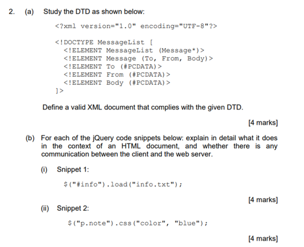 Solved 2. (a) Study the DTD as shown below: ]> Define | Chegg.com
