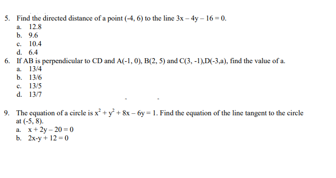 Solved 5. Find the directed distance of a point (-4, 6) to | Chegg.com