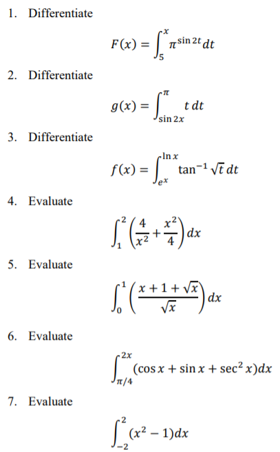 Solved 1. Differentiate F(x) = *zsin 12t dt 2. Differentiate | Chegg.com