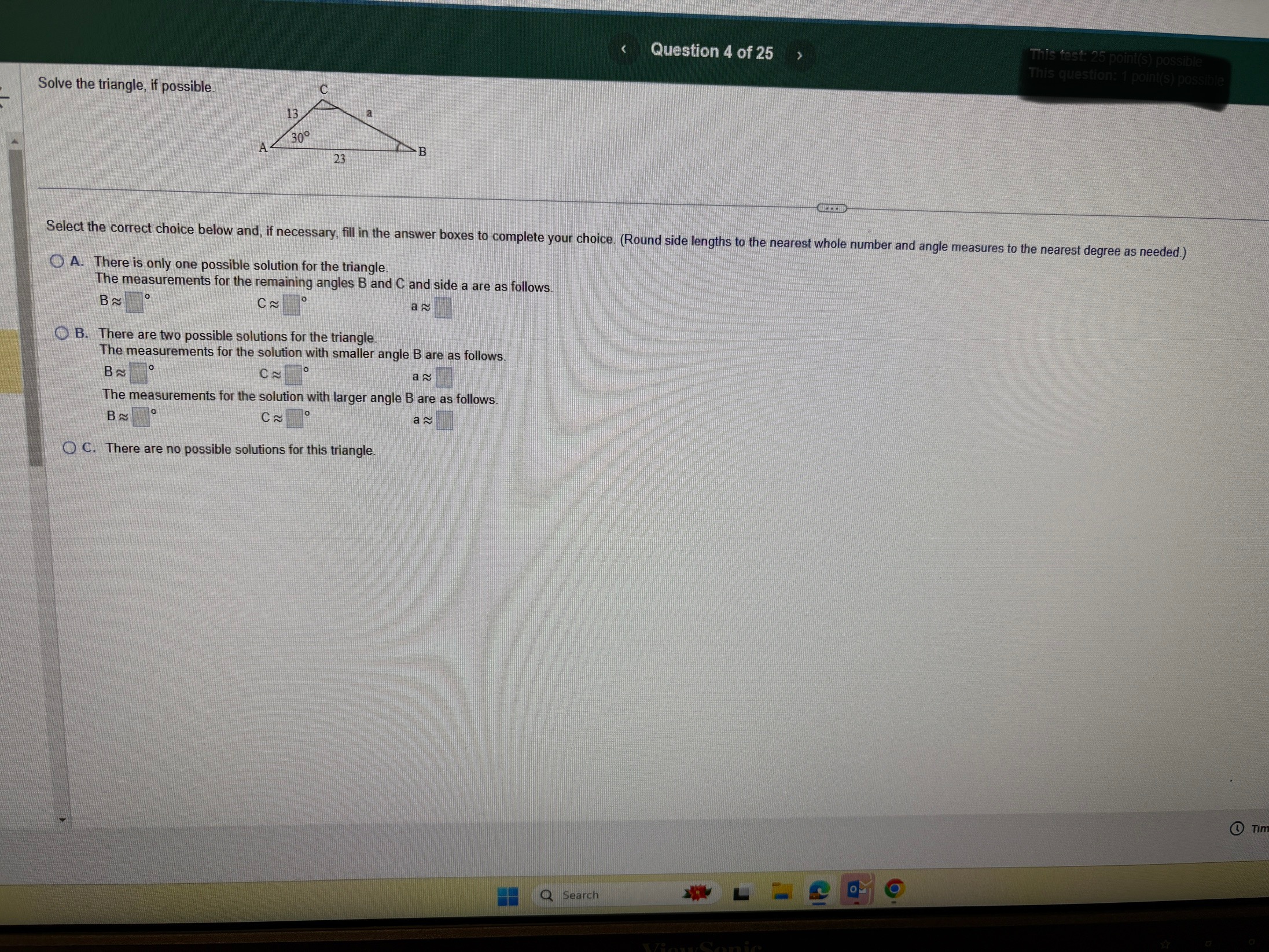 Solve the triangle, if possible.Select the correct | Chegg.com