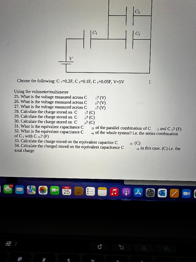 Solved Choose the following: C1=0.2 F,C2=0.1 F,C3=0.05 F, | Chegg.com