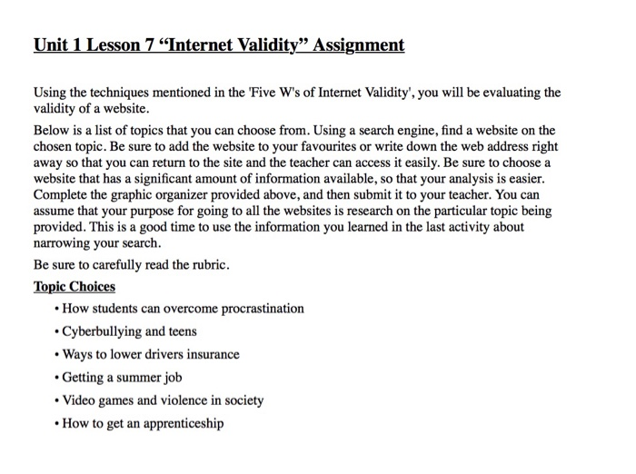 Solved Unit 1 Lesson 7 "Internet Validity" Assignment Using | Chegg.com