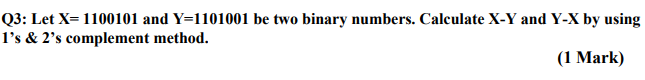 Solved Q3: Let X=1100101 and Y=1101001 be two binary | Chegg.com