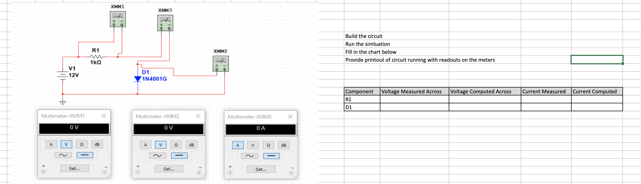 Solved XMM1 XMM3 R1 Build the circuit Run the simluation | Chegg.com