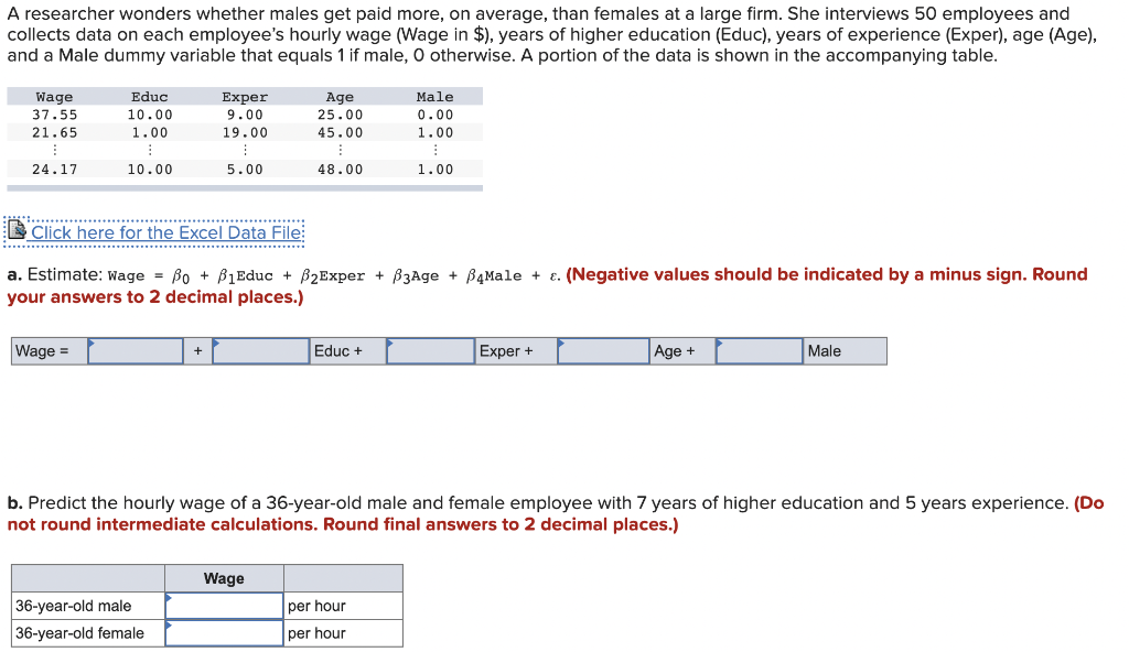 A researcher wonders whether males get paid more, on | Chegg.com A researcher wonders whether males get paid more, on | Chegg.com