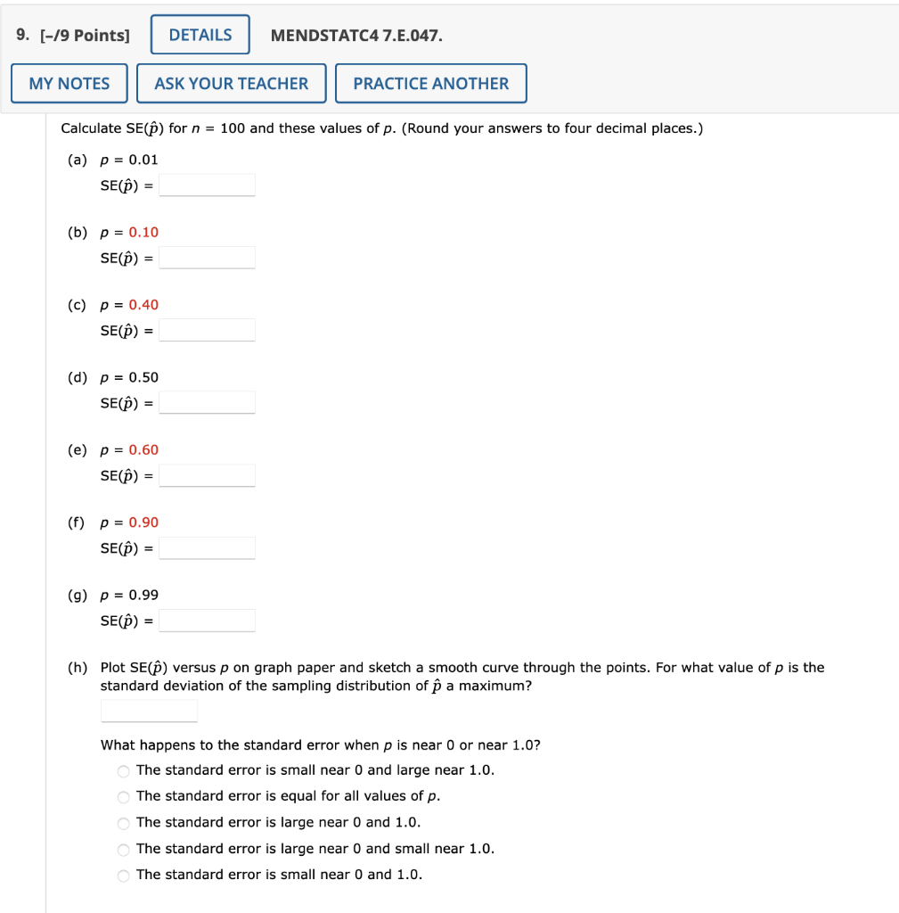 Solved Iculate SE(p^) for n=100 and these values of p. | Chegg.com