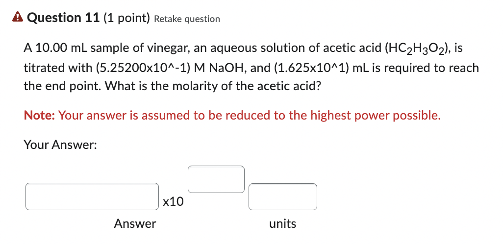 Solved a Question 11 (1 point) Retake question A 10.00 mL | Chegg.com